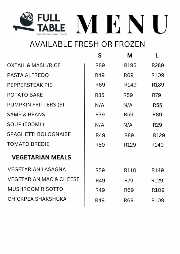 Menu - Full Table