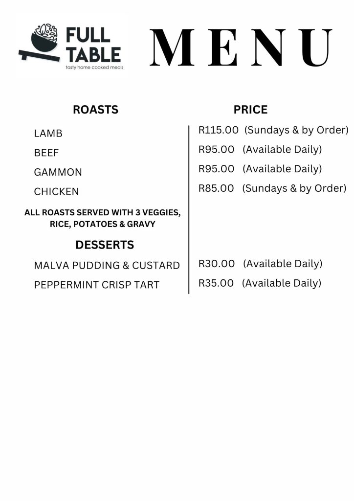 Menu - Full Table