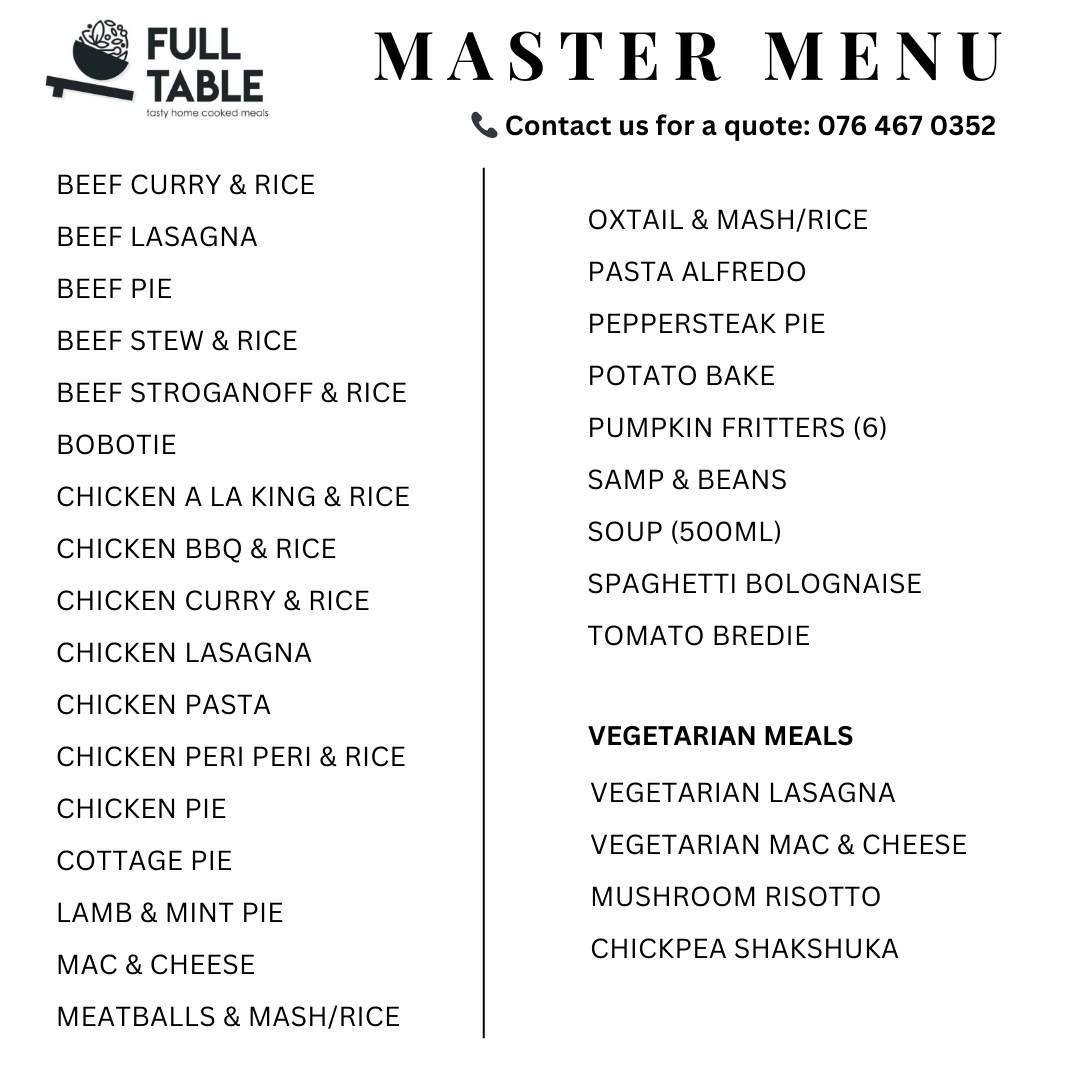 Monthly Specials - Full Table